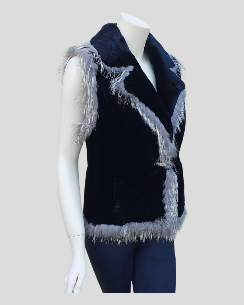 Black Sheared Beaver Fur Vest w/ Fox Fur Trim -M/S – The Real Fur Deal