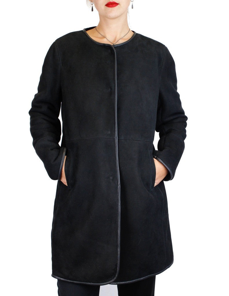 DI BELLO - BLACK MERINO SHEARLING COAT, JACKET - MADE IN ITALY – The ...