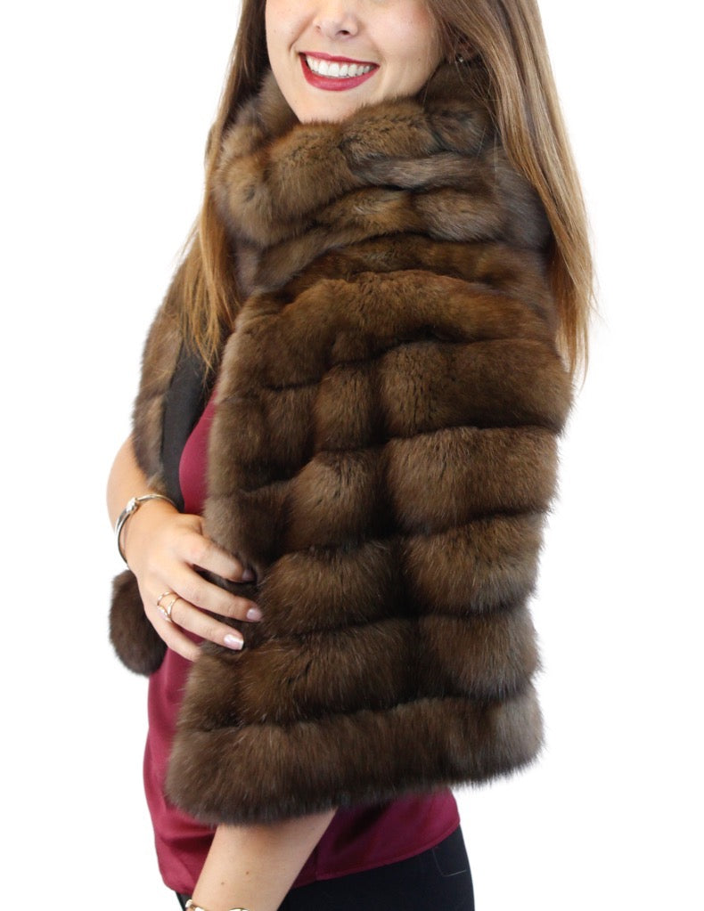 BROWN RUSSIAN SABLE FUR & CASHMERE STOLE - WIDE, REVERSIBLE DESIGN ...