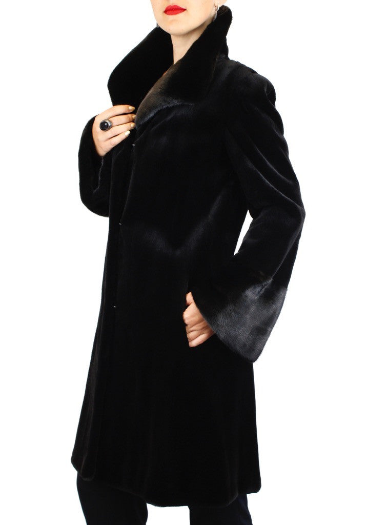 FULLY LET OUT BLACK SHEARED MINK & UNSHEARED BLACKGLAMA MINK FUR COAT ...